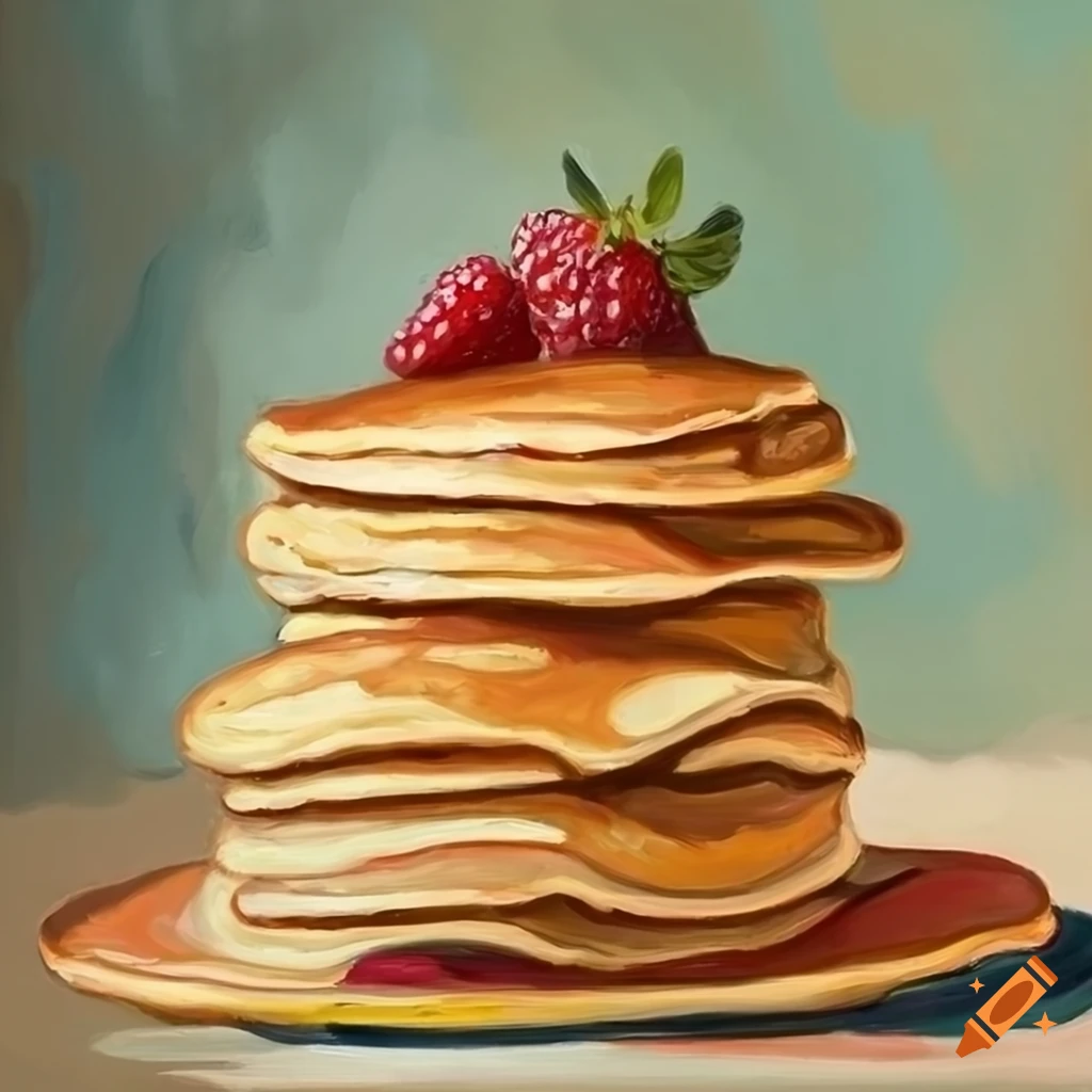 Plate of pancakes in detailed oil painting with pale colors on Craiyon