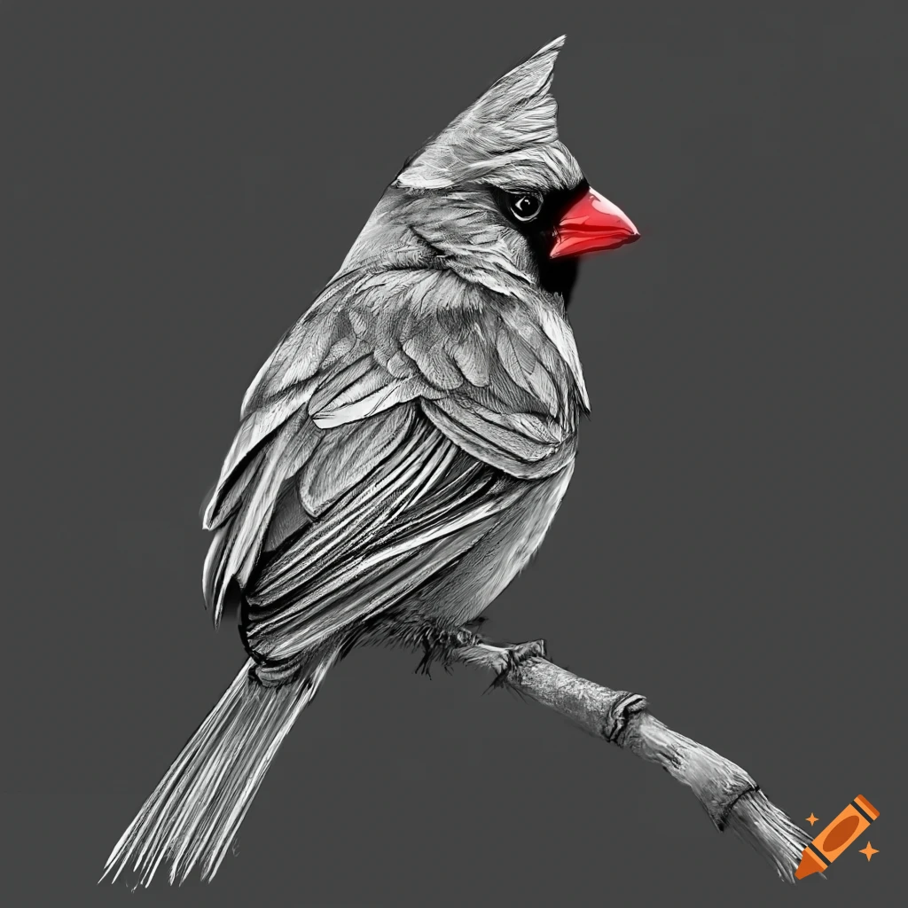 Geometric cardinal clip art in black, realistic style on Craiyon