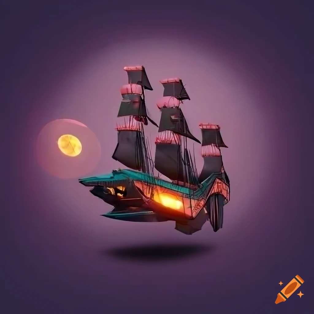 Detailed solar punk ship sailing by stars, planet, and moon on Craiyon