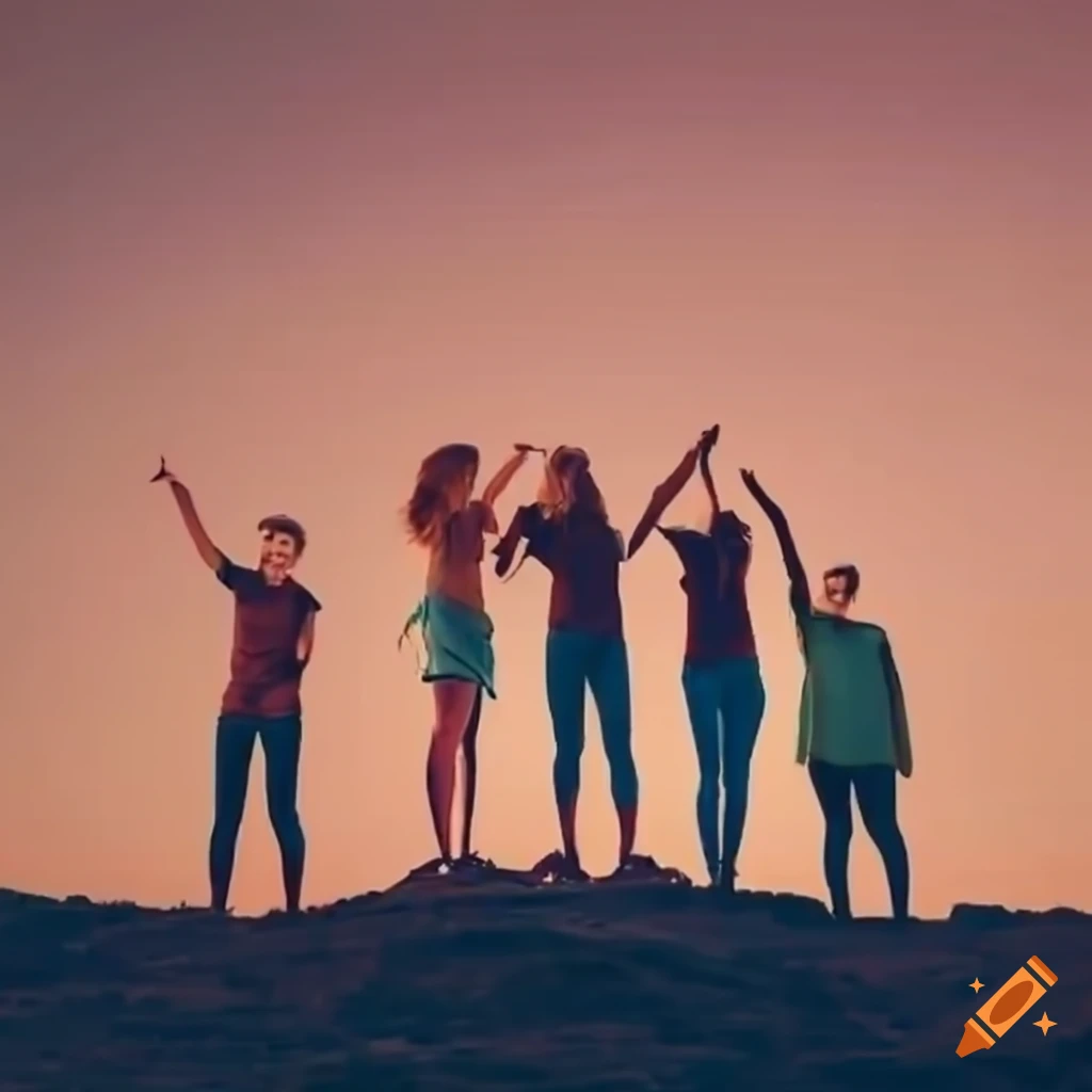 Group of young people standing up for their rights at sunset on Craiyon