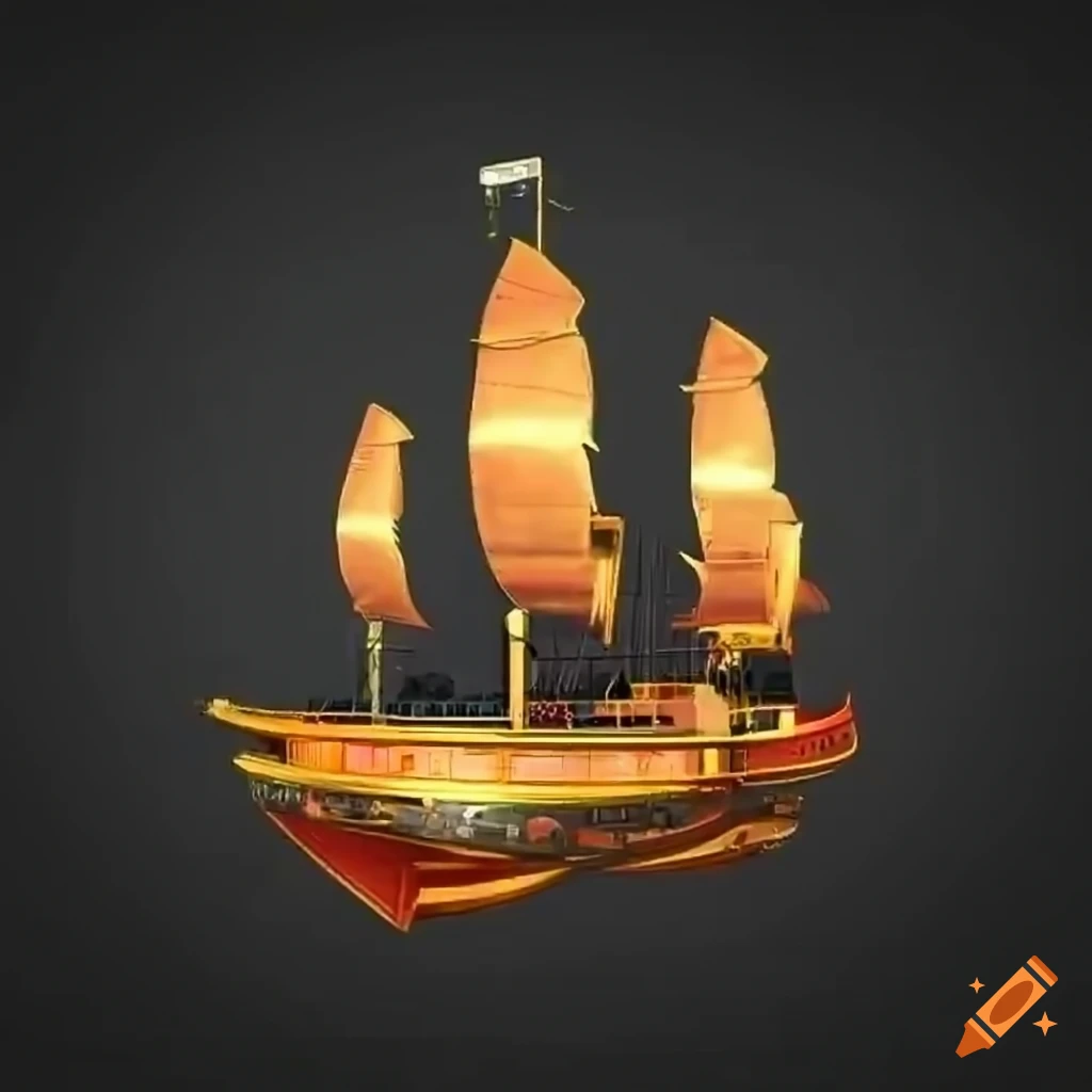 Detailed Treasure Planet solar punk ship with rocket engines flying by ...