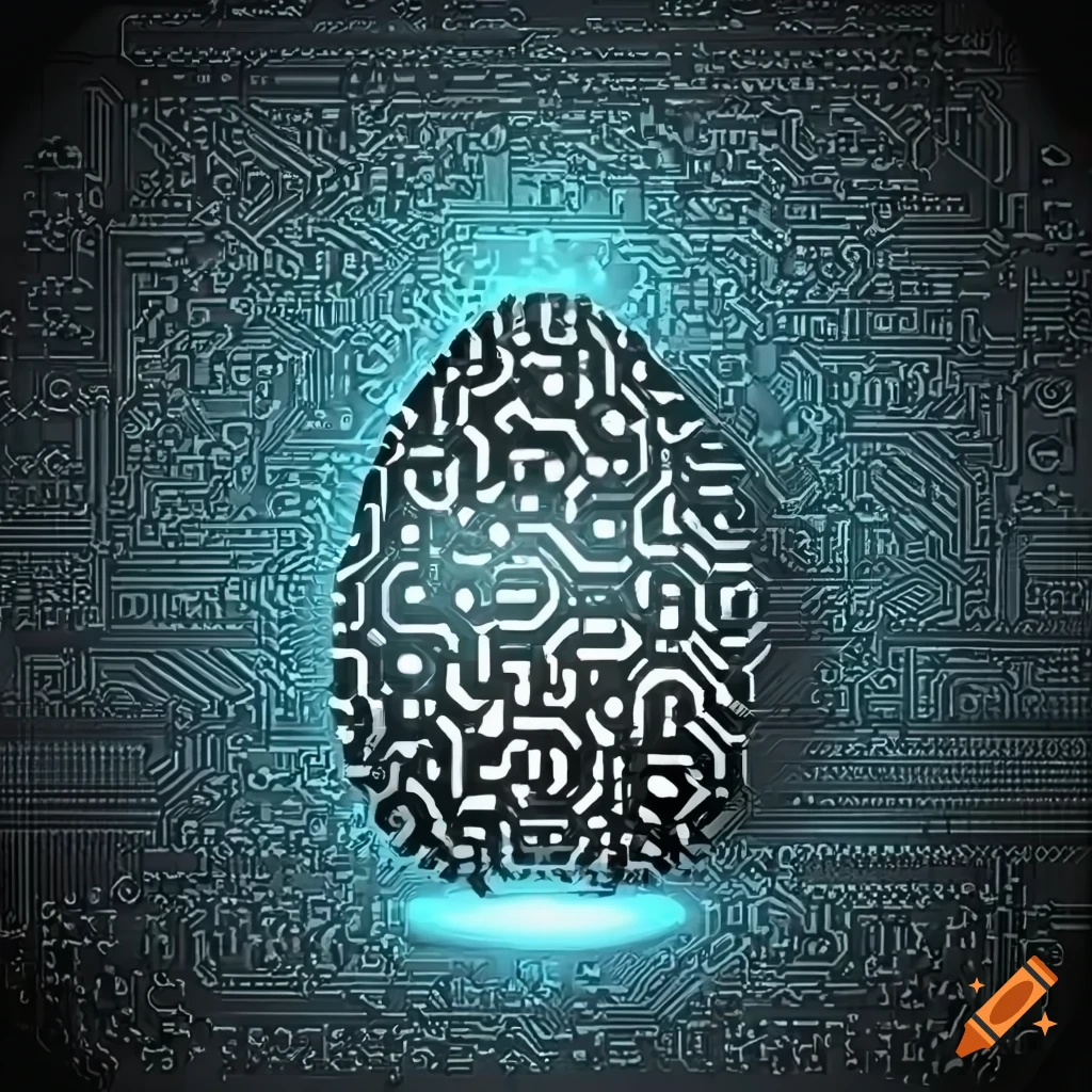 Easter egg filled with digital circuitry, code, and connected circuits on Craiyon