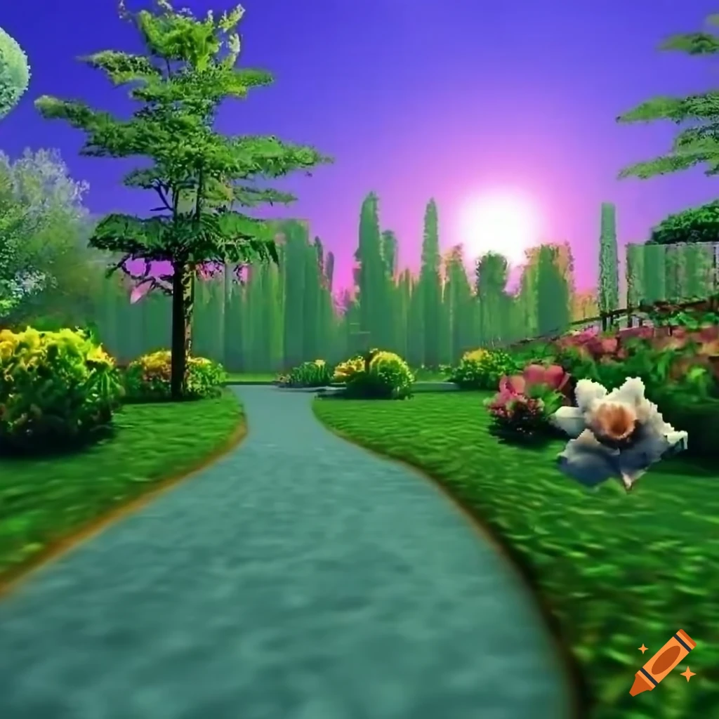 Super mario 64 gentle garden landscape on Craiyon