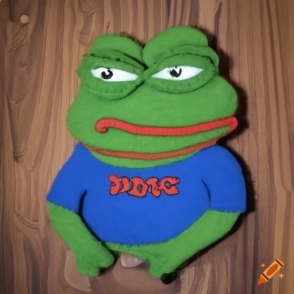 Realistic pepe muppet character made of felt on Craiyon