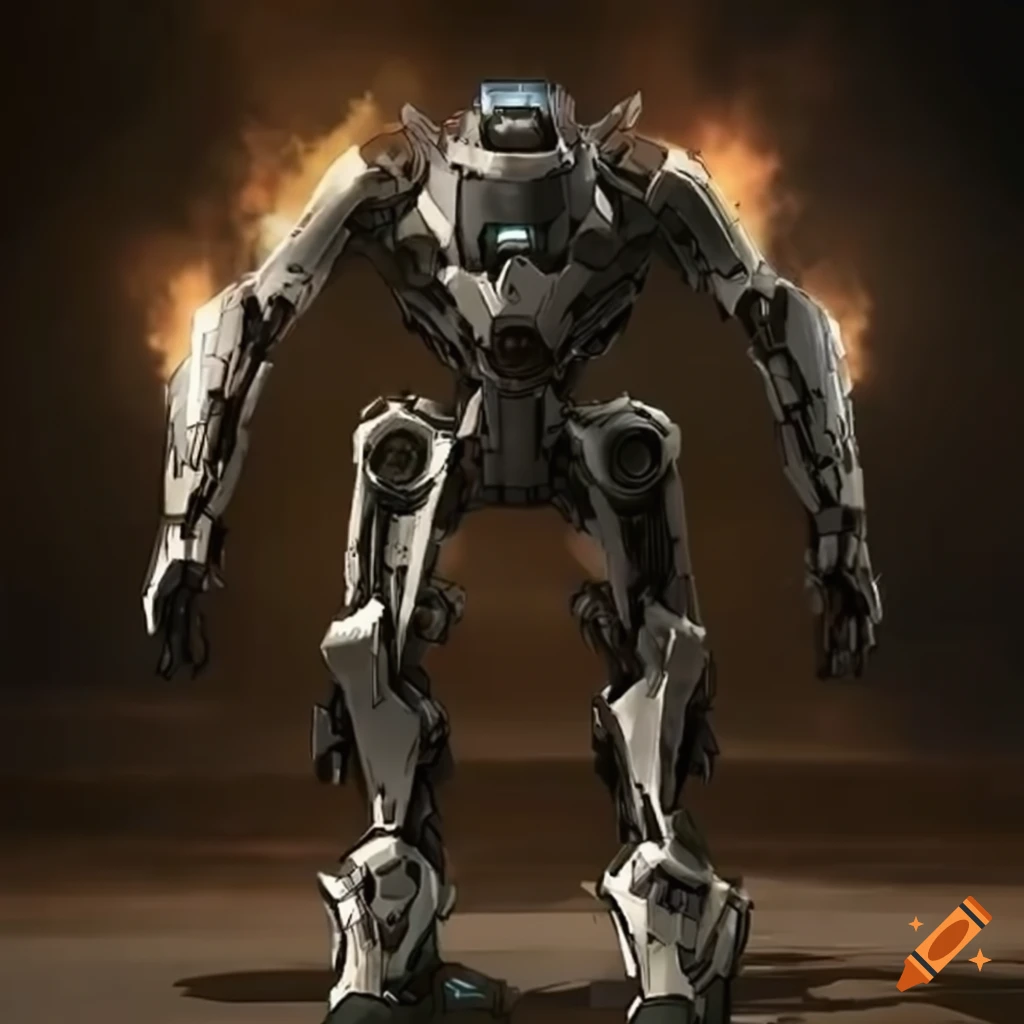 Sleek and powerful mech suit with athletic lead gearing up for action ...