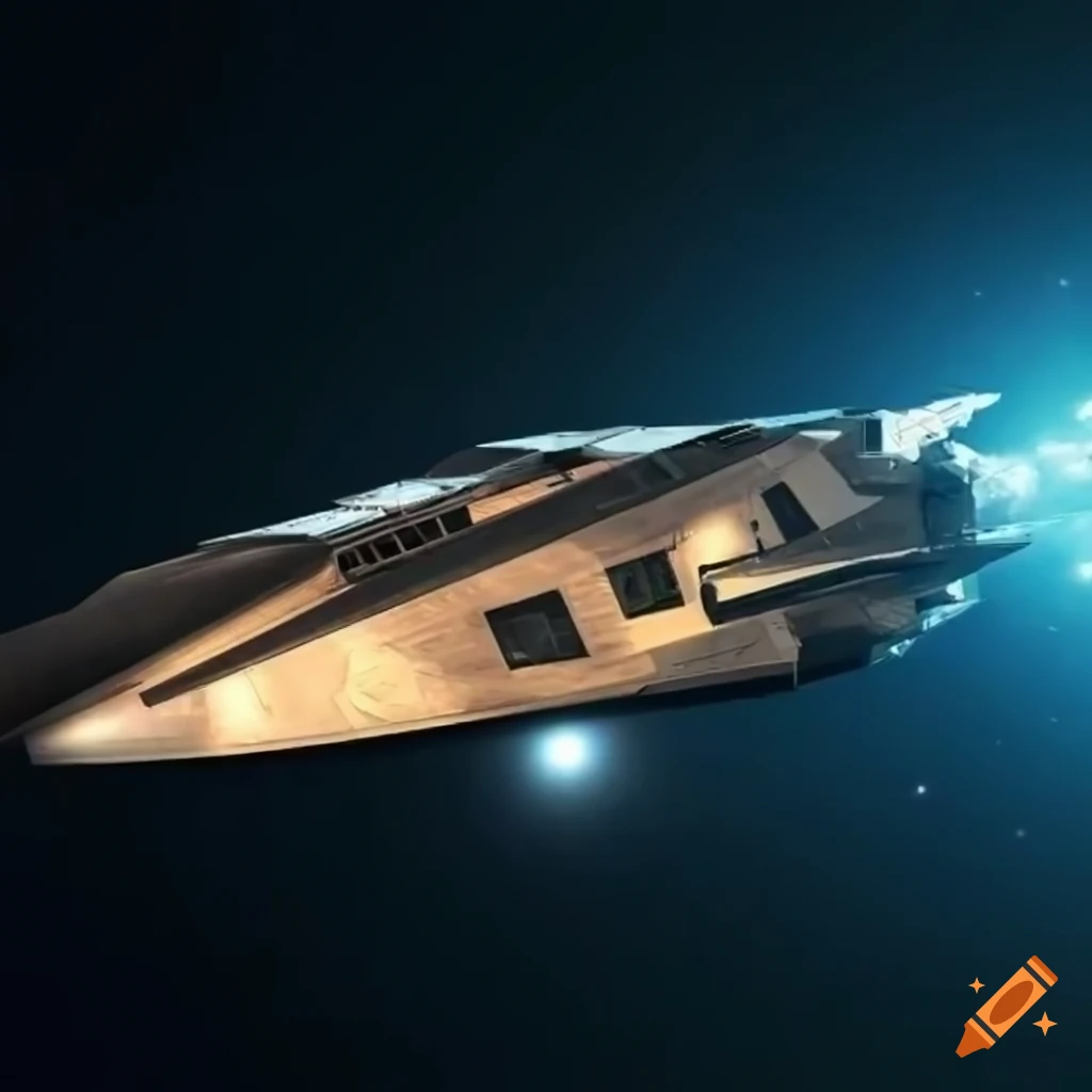 Futuristic space sailing ship between interstellar planets and stars on ...