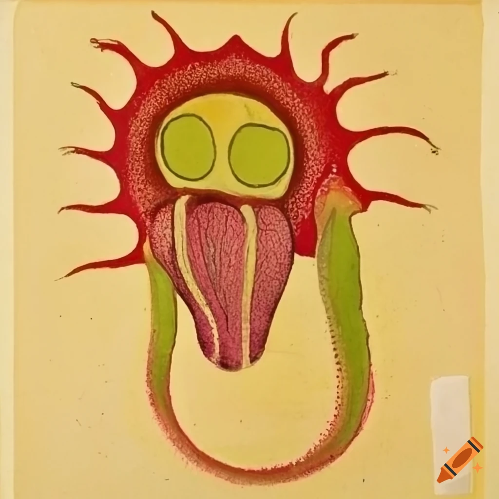 Painting in the style of carol rama featuring a carnivorous plant ...