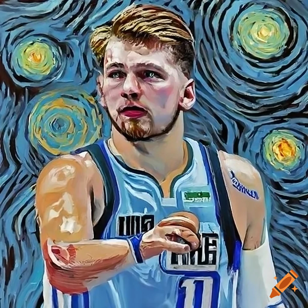 Van gogh painting of luka doncic, dallas mavericks basketball player on ...