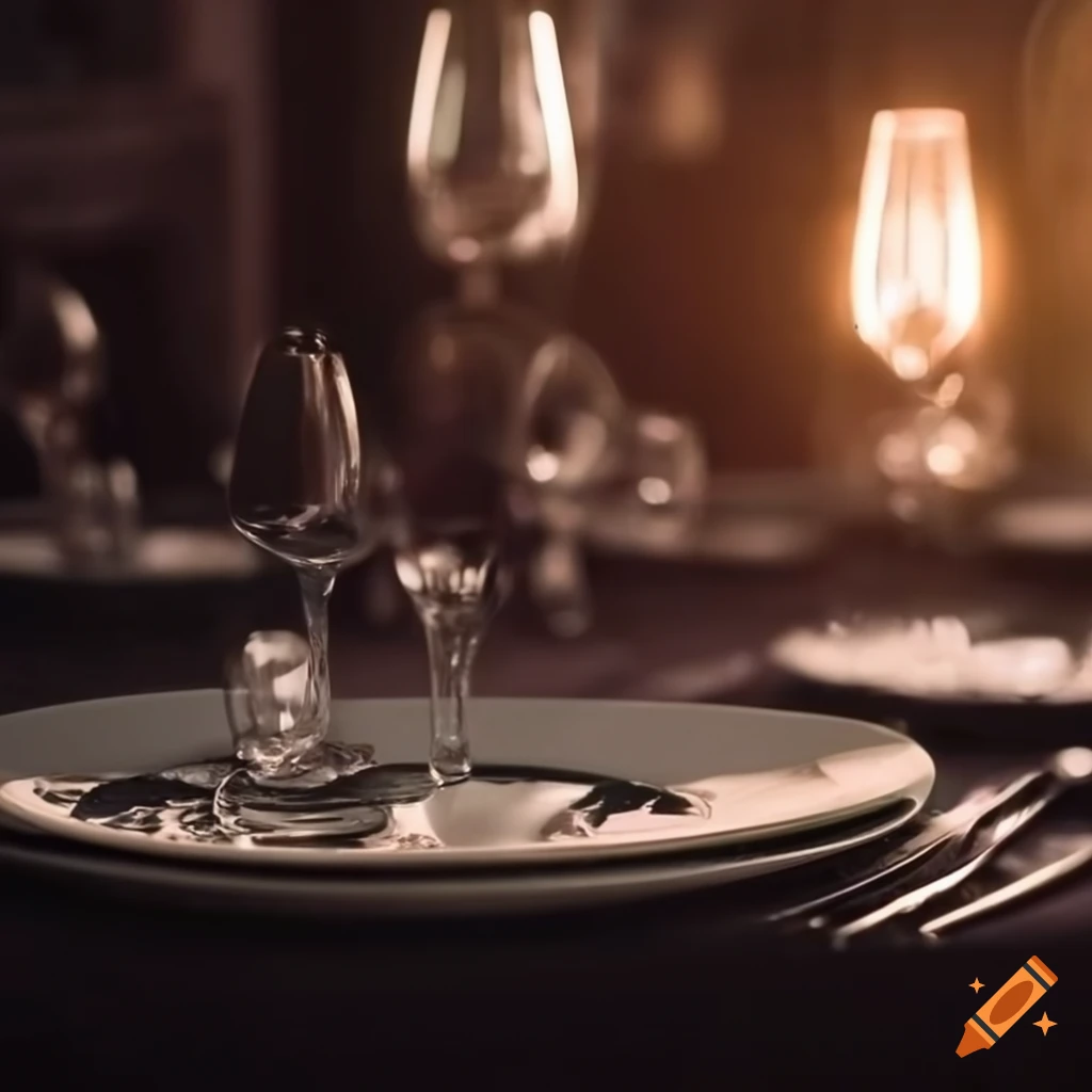 Close-up of a gothic dinner table place setting on Craiyon