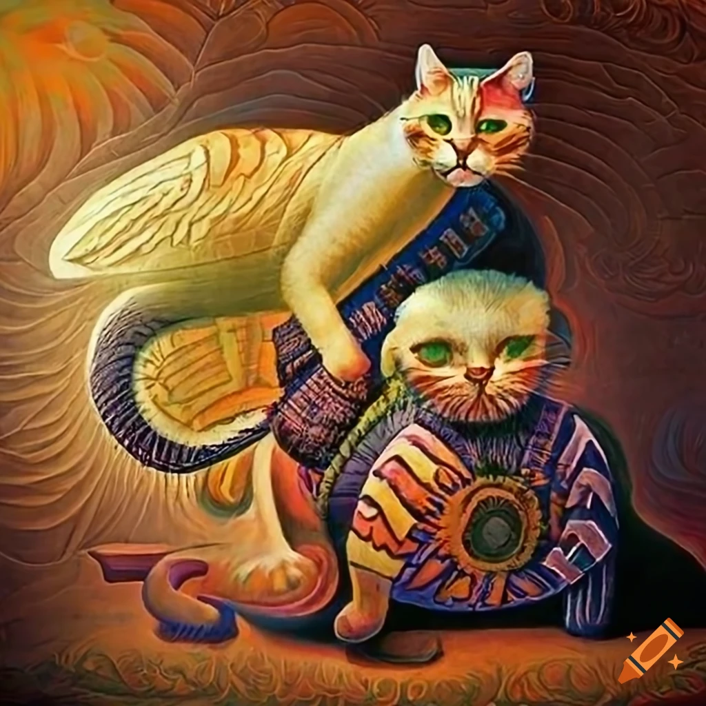 Hyper-realistic painting of a cat with elements of M.C. Escher, Diego ...