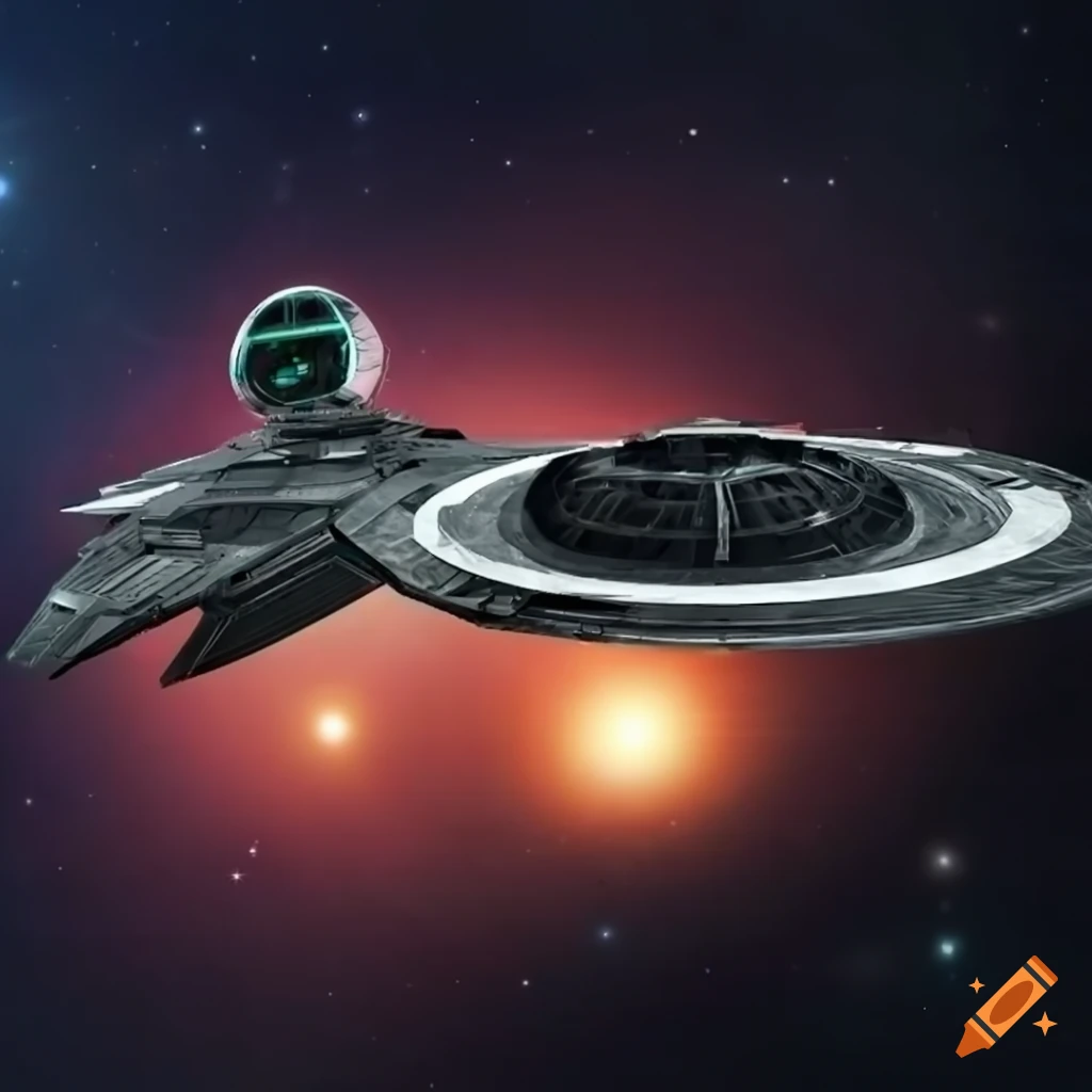 Futuristic space sailing ship between interstellar planets and stars on ...