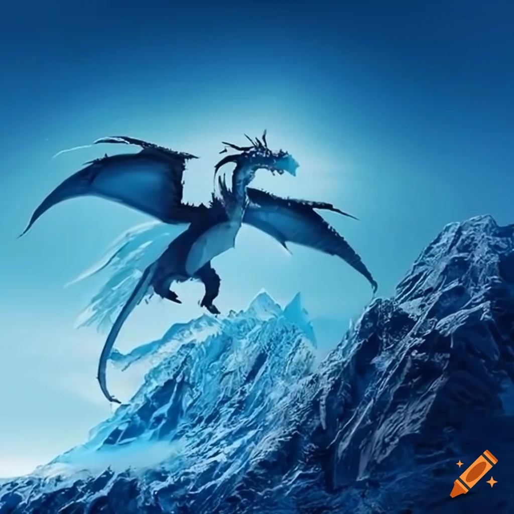 Ice dragon flying above a mountain on Craiyon