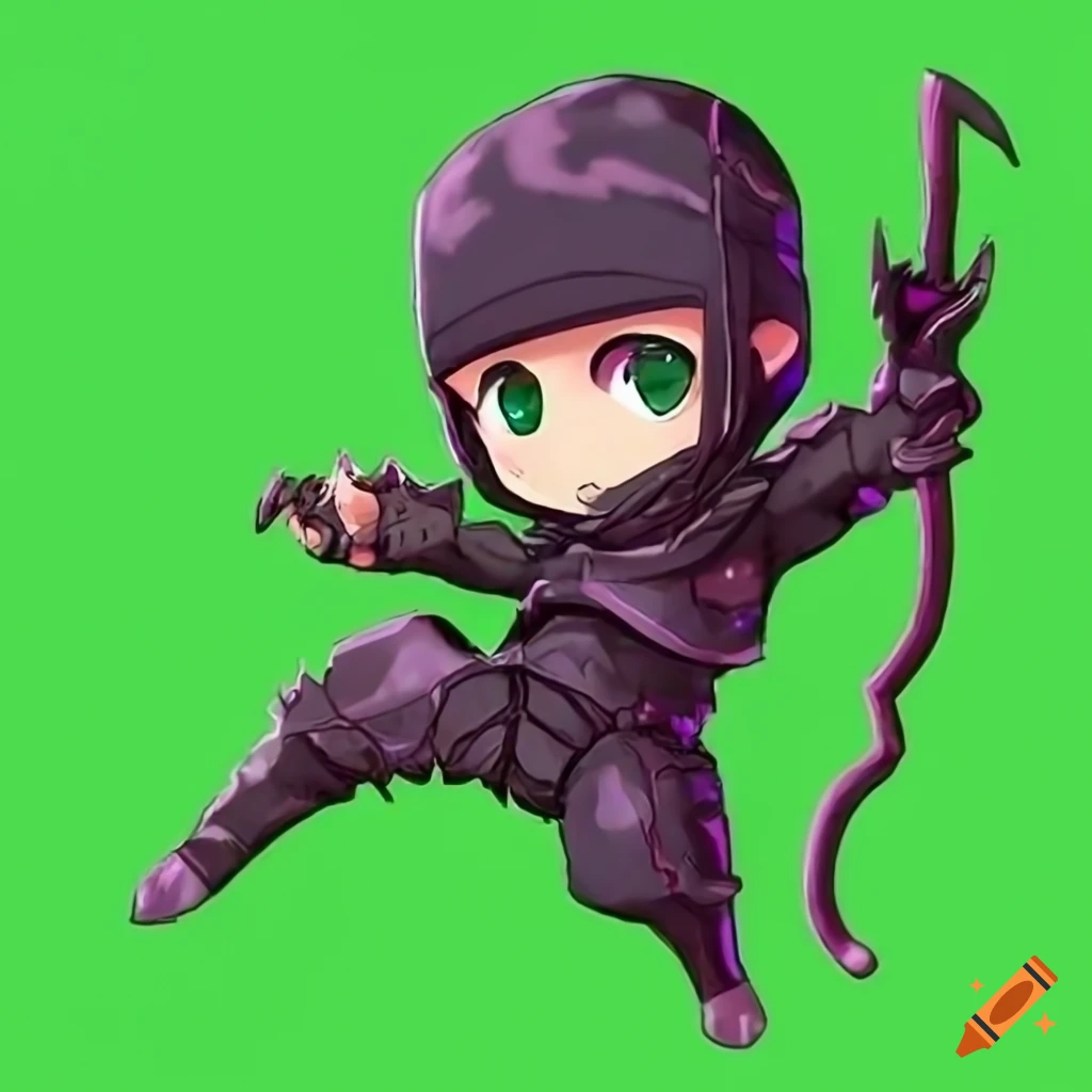 Ninja in demonic battle armor in chibi anime style on Craiyon