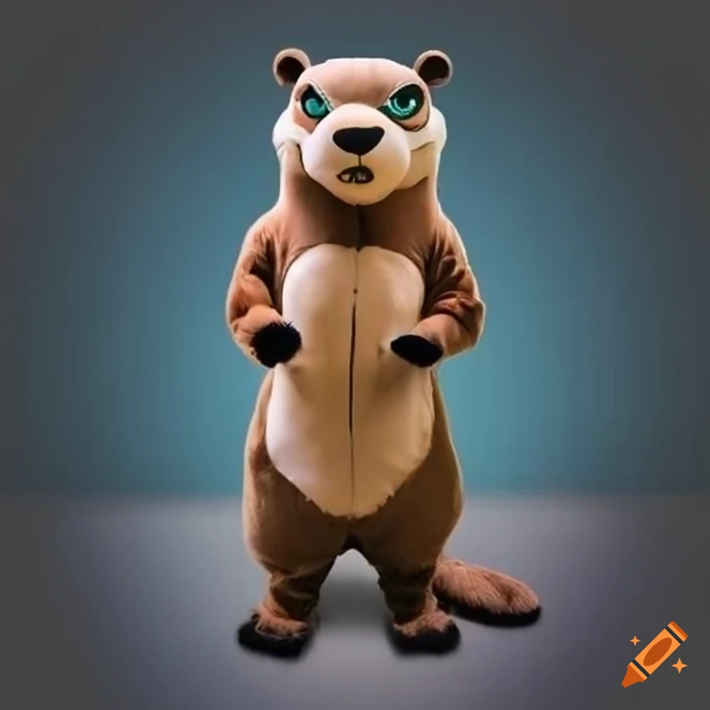 Mother wearing a full body otter mascot costume fursuit on Craiyon