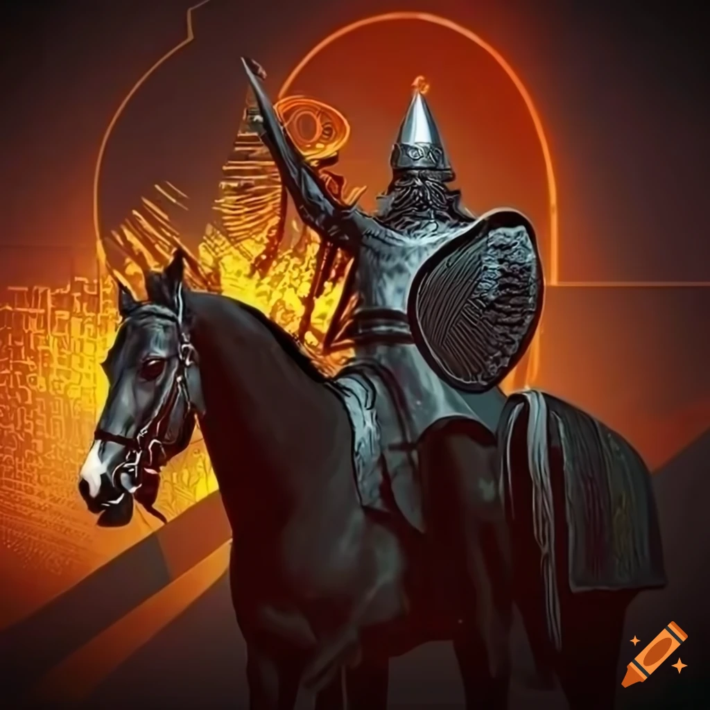 Polish hussar on horse with digital world symbols in background on Craiyon