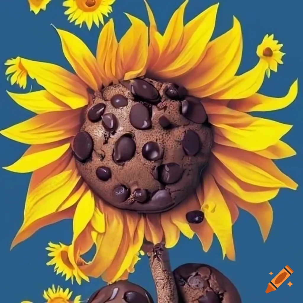 Chocolate chip cookies and sunflowers album cover on Craiyon