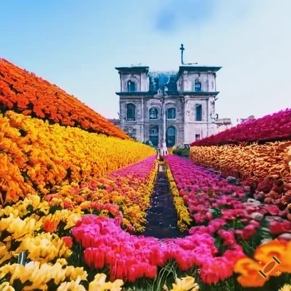 Detailed city covered in flowers in the daytime on Craiyon