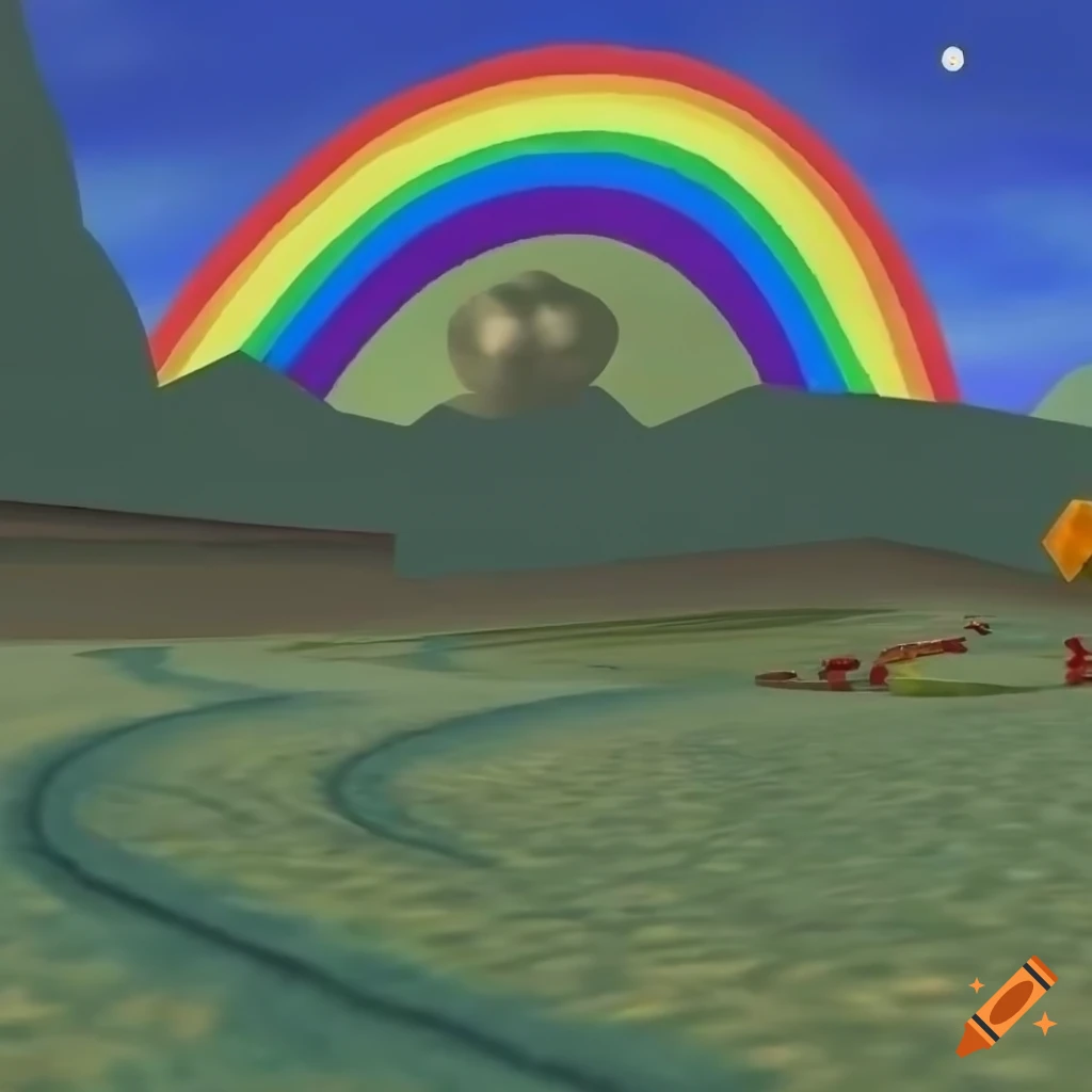 Super mario 64 rainbow ride landscape on Craiyon