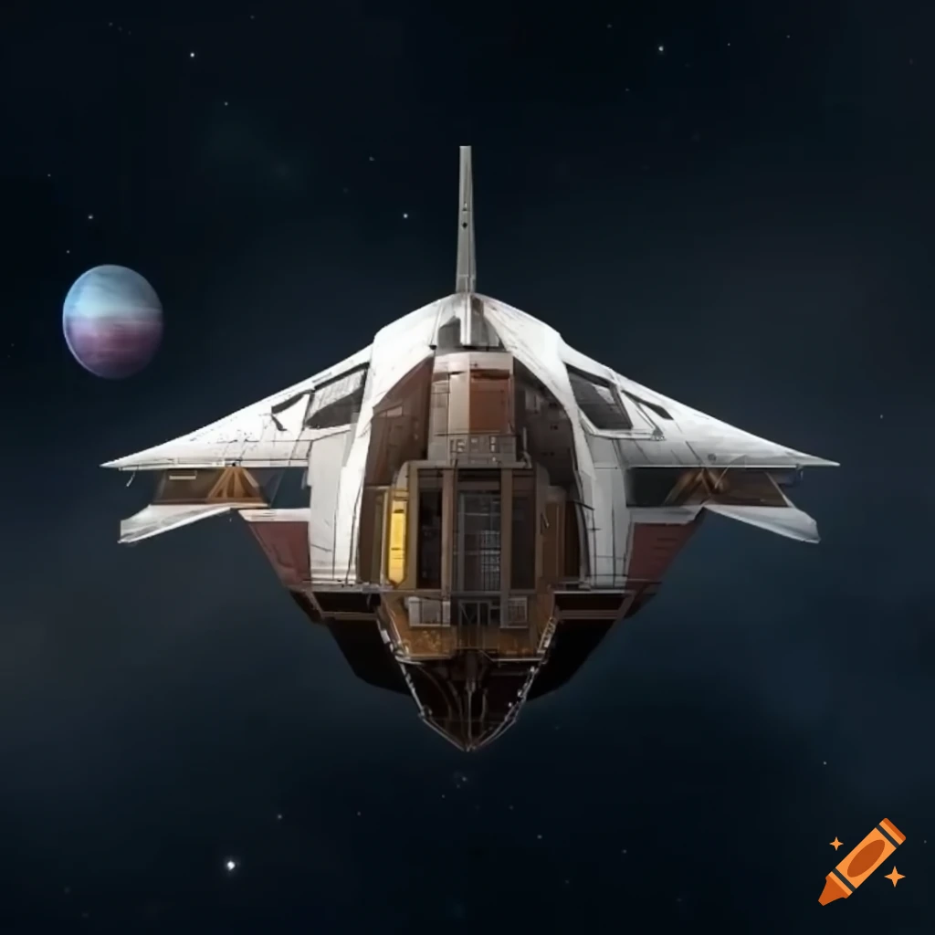 Futuristic space sailing ship between interstellar planets and stars on ...