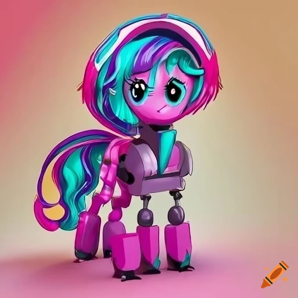 Colorful and detailed artwork of a cute My Little Pony robot on Craiyon