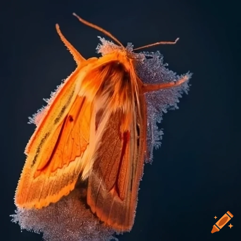Beautiful orange moth covered in frost crystals on Craiyon