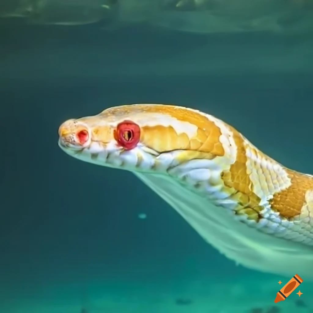 Albino python swimming underwater on Craiyon