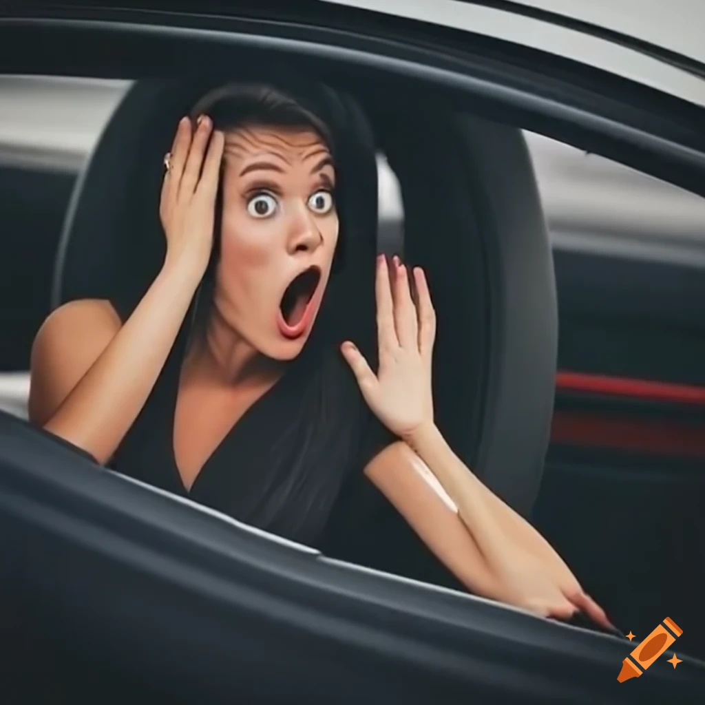 Surprised woman in a car on Craiyon
