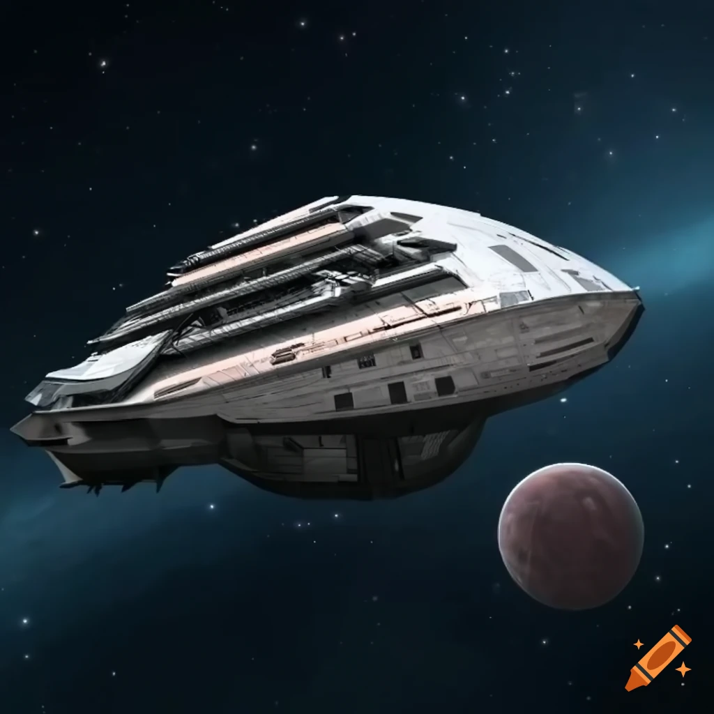 Futuristic space sailing ship between interstellar planets and stars on ...