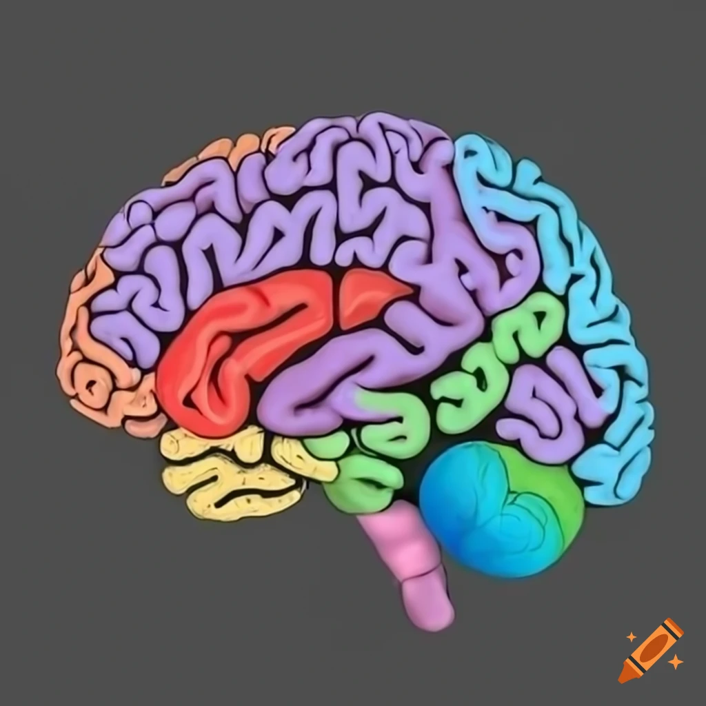 Colorful human brain illustrating different parts on Craiyon