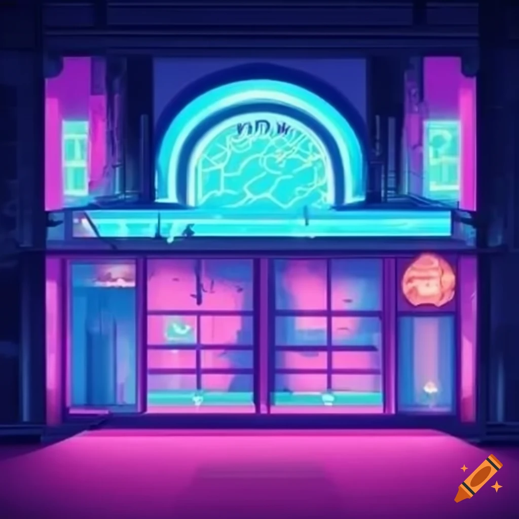 Anime style bright empty clothing store with neon lighting on Craiyon
