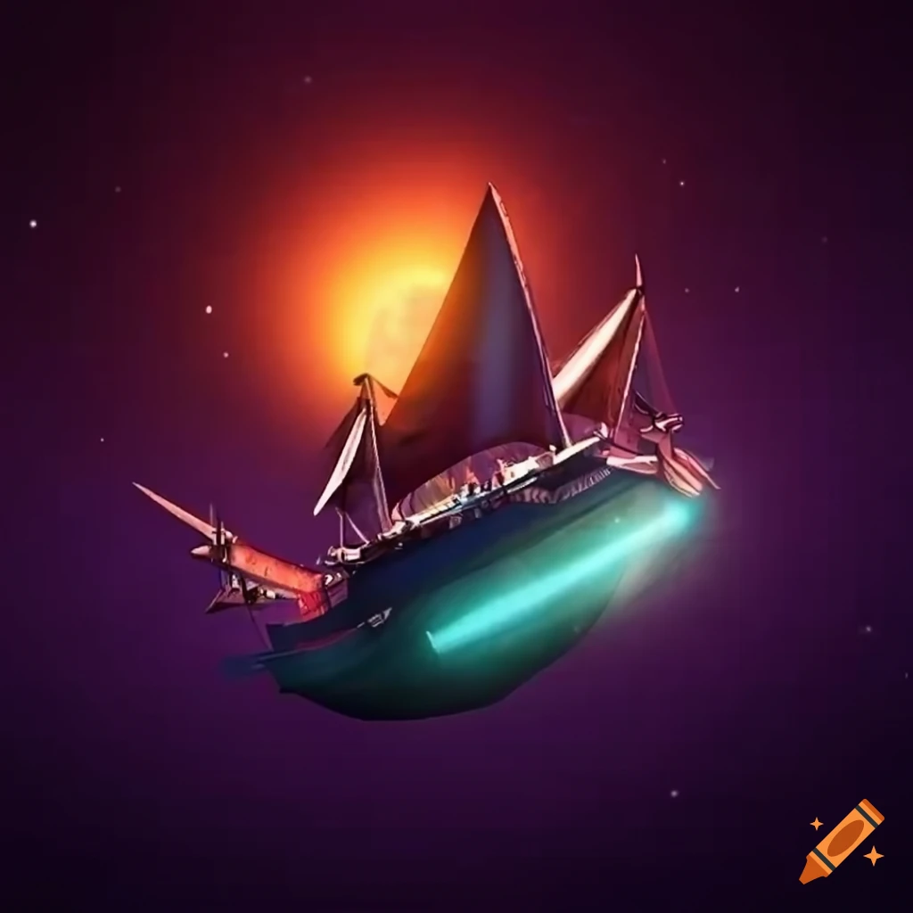 Sailing flying vessel in treasure planet with stars in the background ...