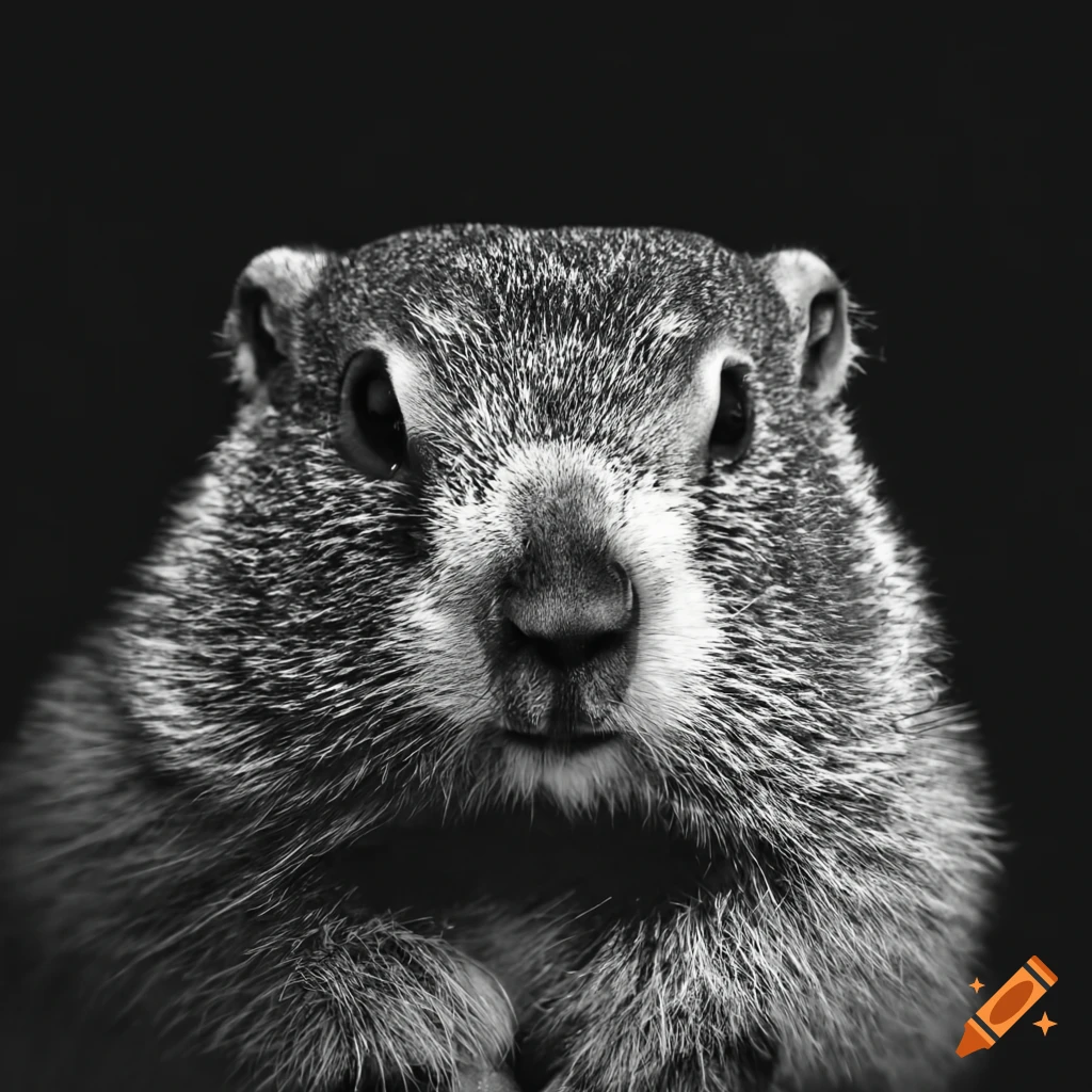 Groundhog wearing a top hat in black and white on Craiyon