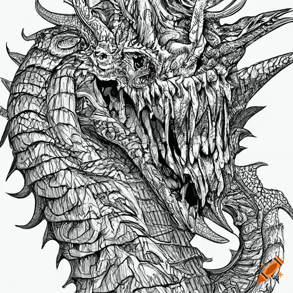 Grotesque art style dragon on Craiyon