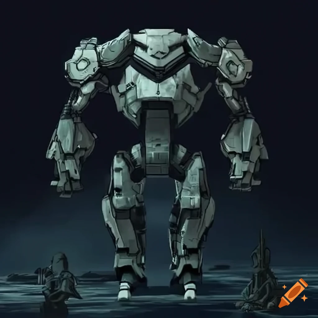 Sleek and powerful mech in a forest with athletic lead suit, from ...