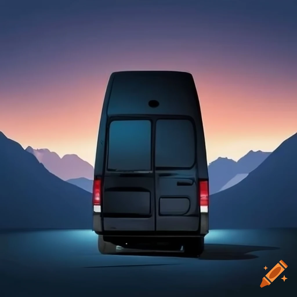 Black passenger sprinter van with mountain background on Craiyon