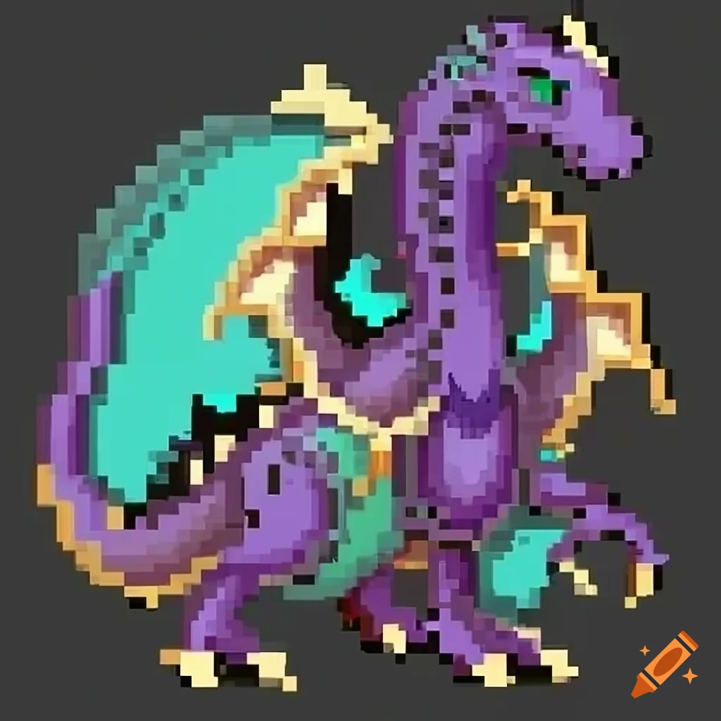 Pixel art depiction of a dragon summoning on Craiyon