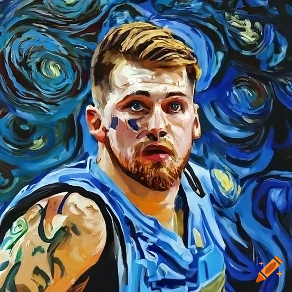 Van gogh painting of luka doncic, dallas mavericks basketball player on ...