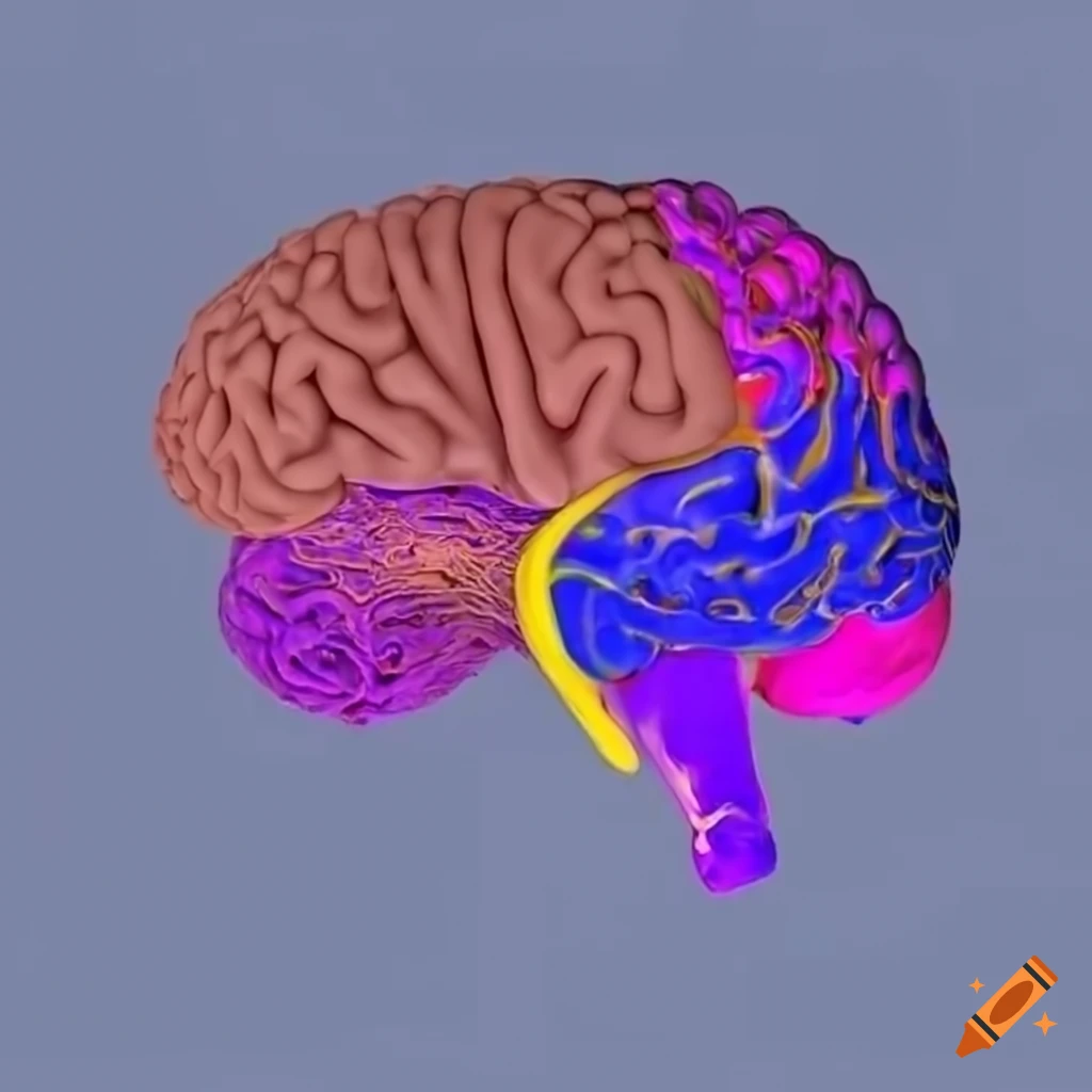 Intricate 3d model of the brain viewed from the side on Craiyon