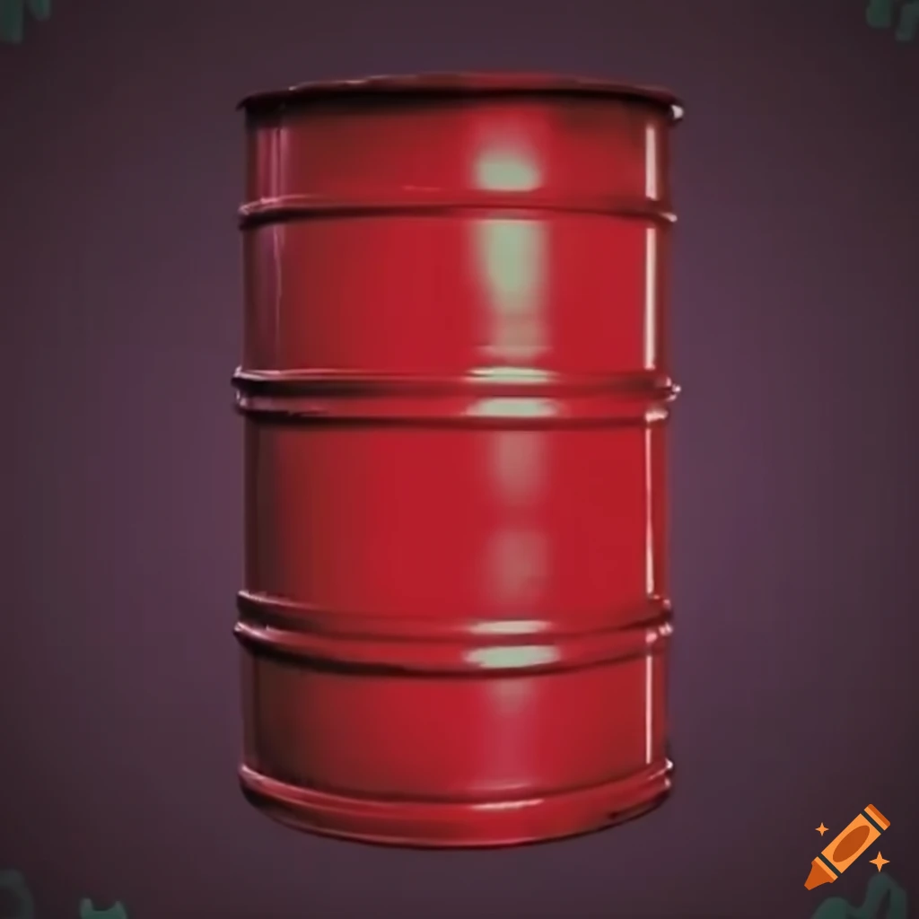 Vintage red metal barrel in front view with simple background on Craiyon
