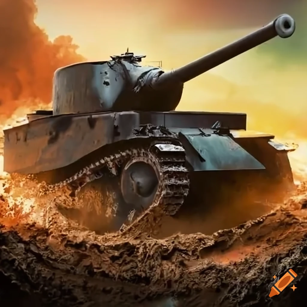 Ww1 tank driving through mud on Craiyon