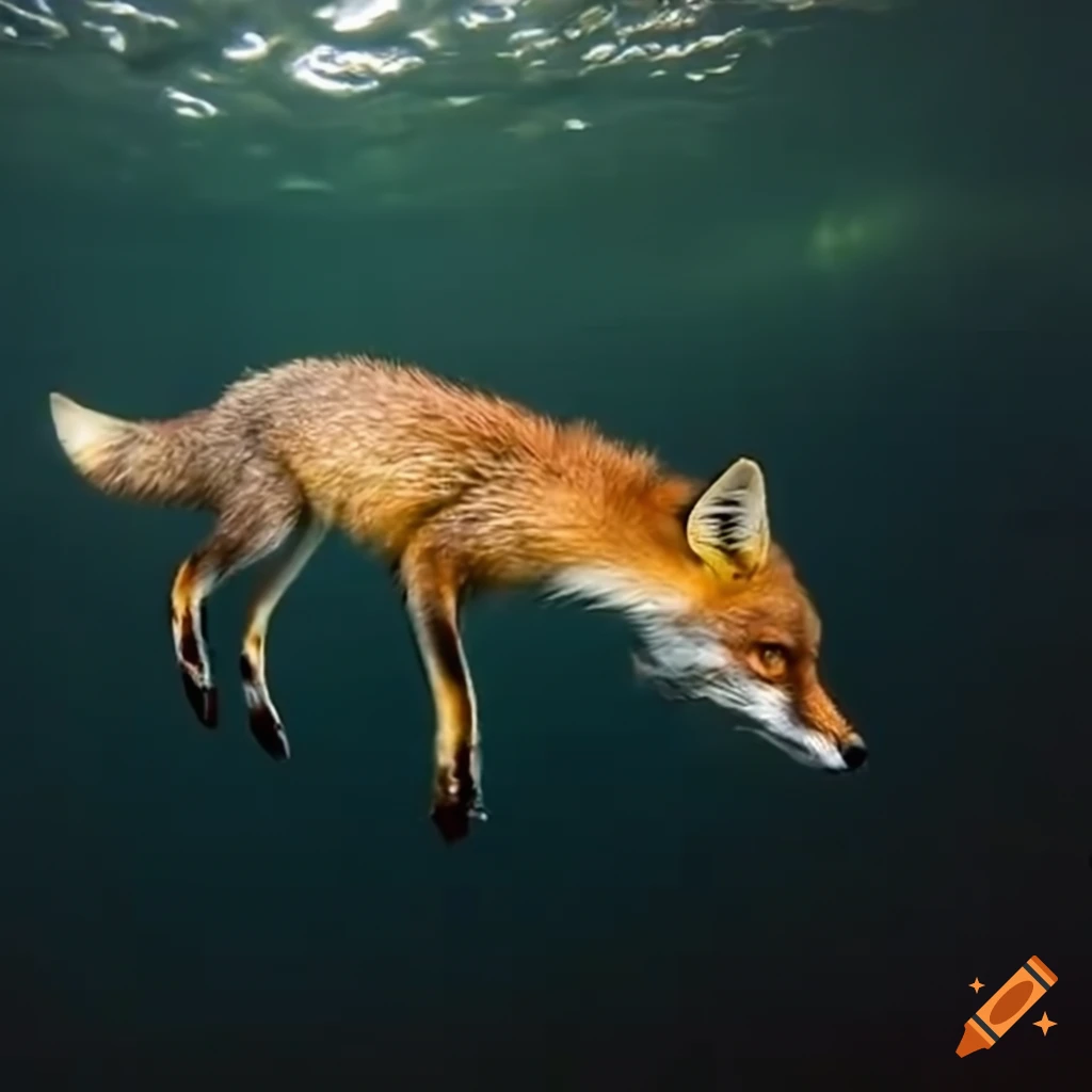 Red fox swimming underwater on Craiyon