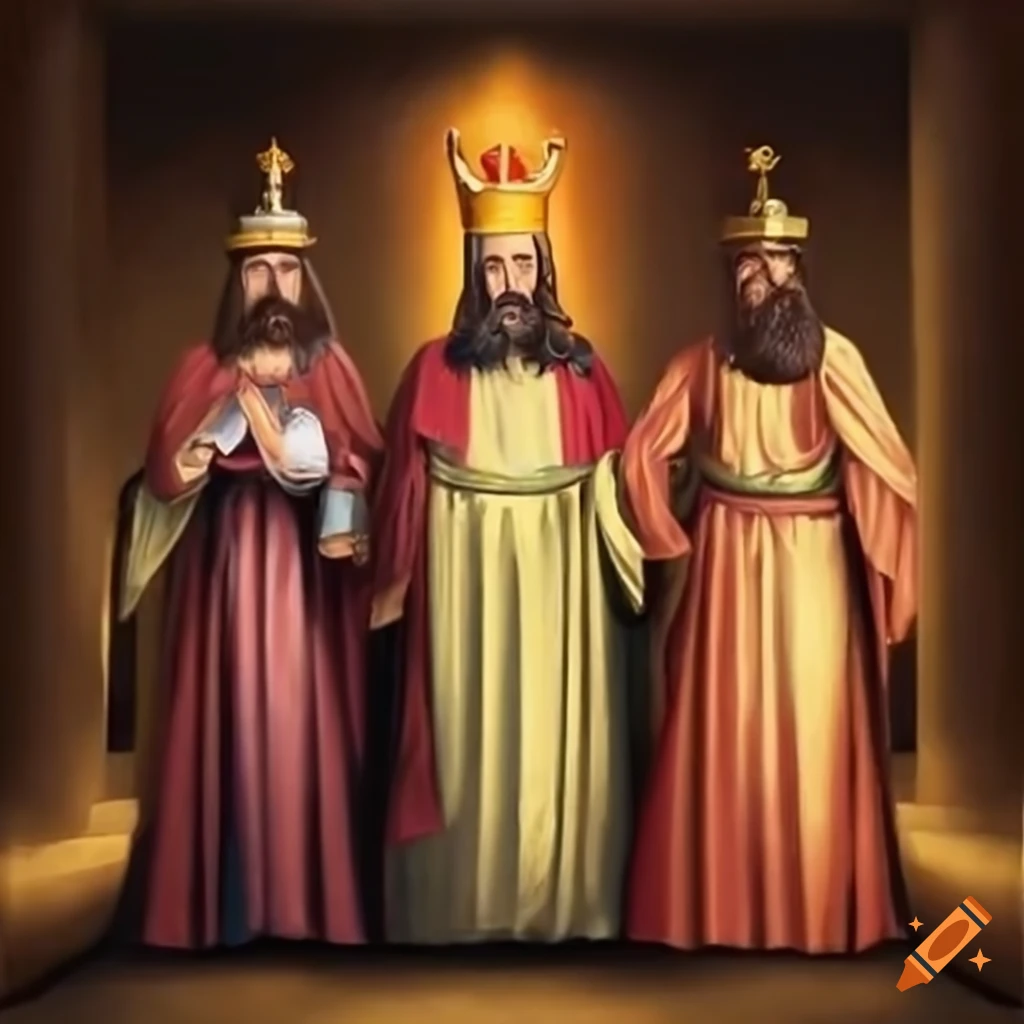 Three wise men delivering gifts to jesus on Craiyon