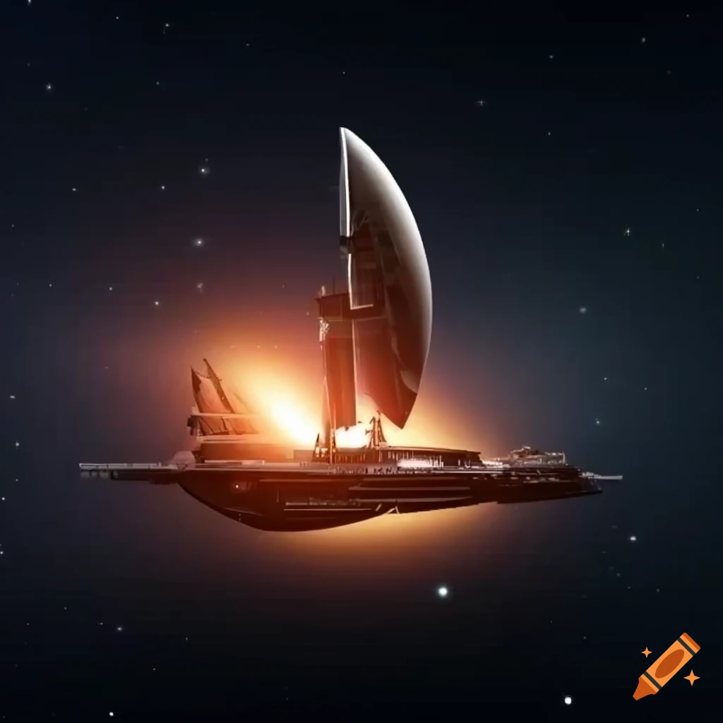 Futuristic space sailing ship between interstellar planets and stars on Craiyon