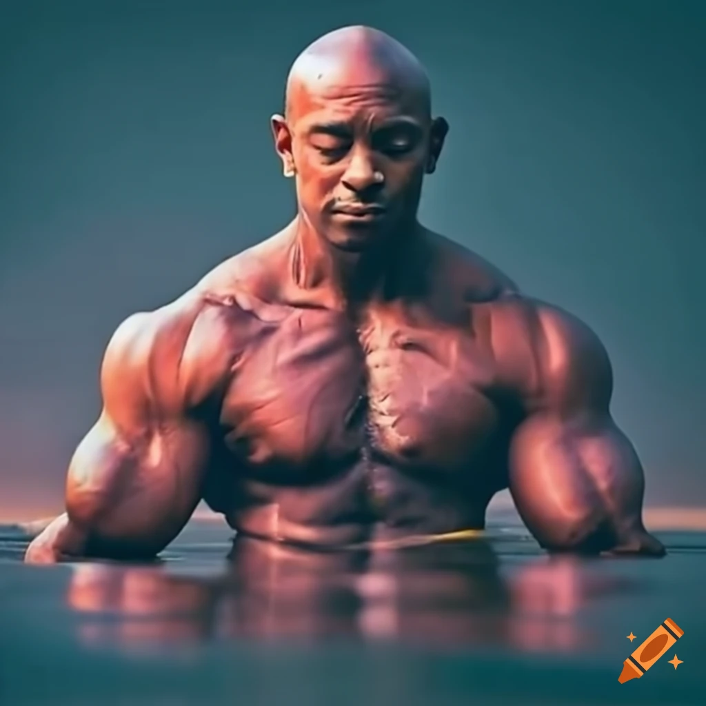 Powerful bodybuilder meditating and reflecting on Craiyon