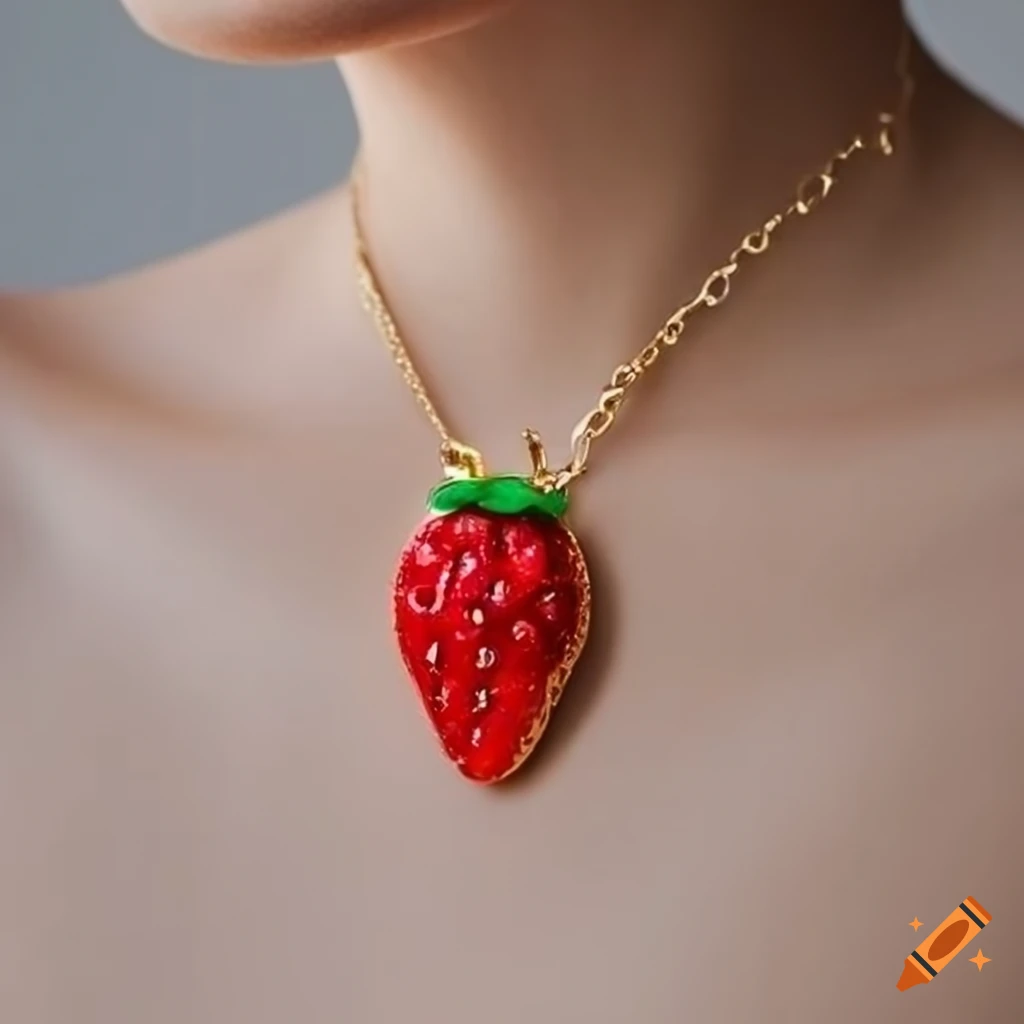 Strawberry-shaped gold and diamond necklace on Craiyon