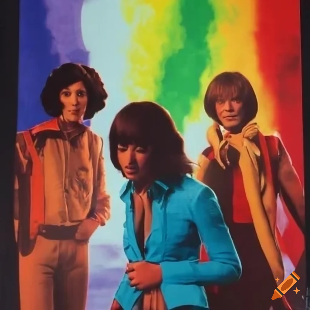 Colorful 70's movie poster with a rainbow theme on Craiyon