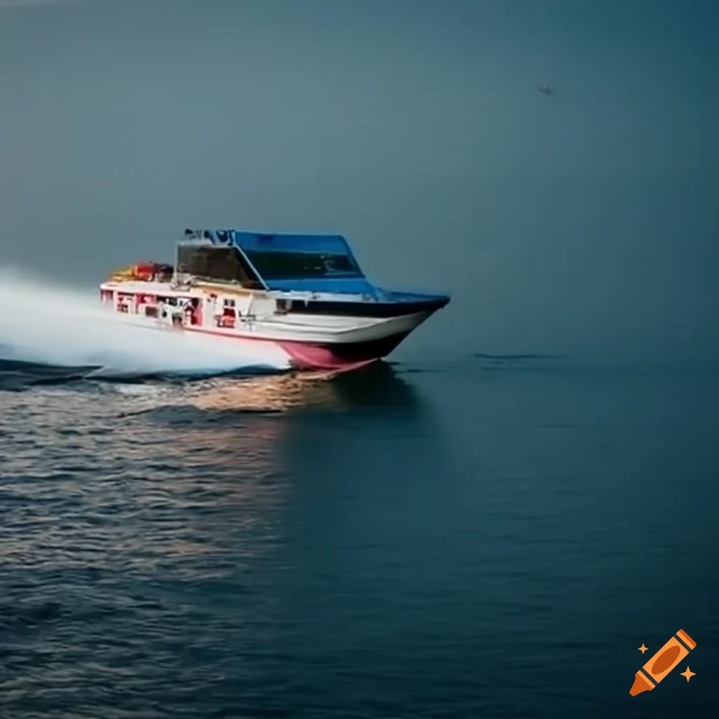High-speed boat towing shipping containers on rough waters on Craiyon
