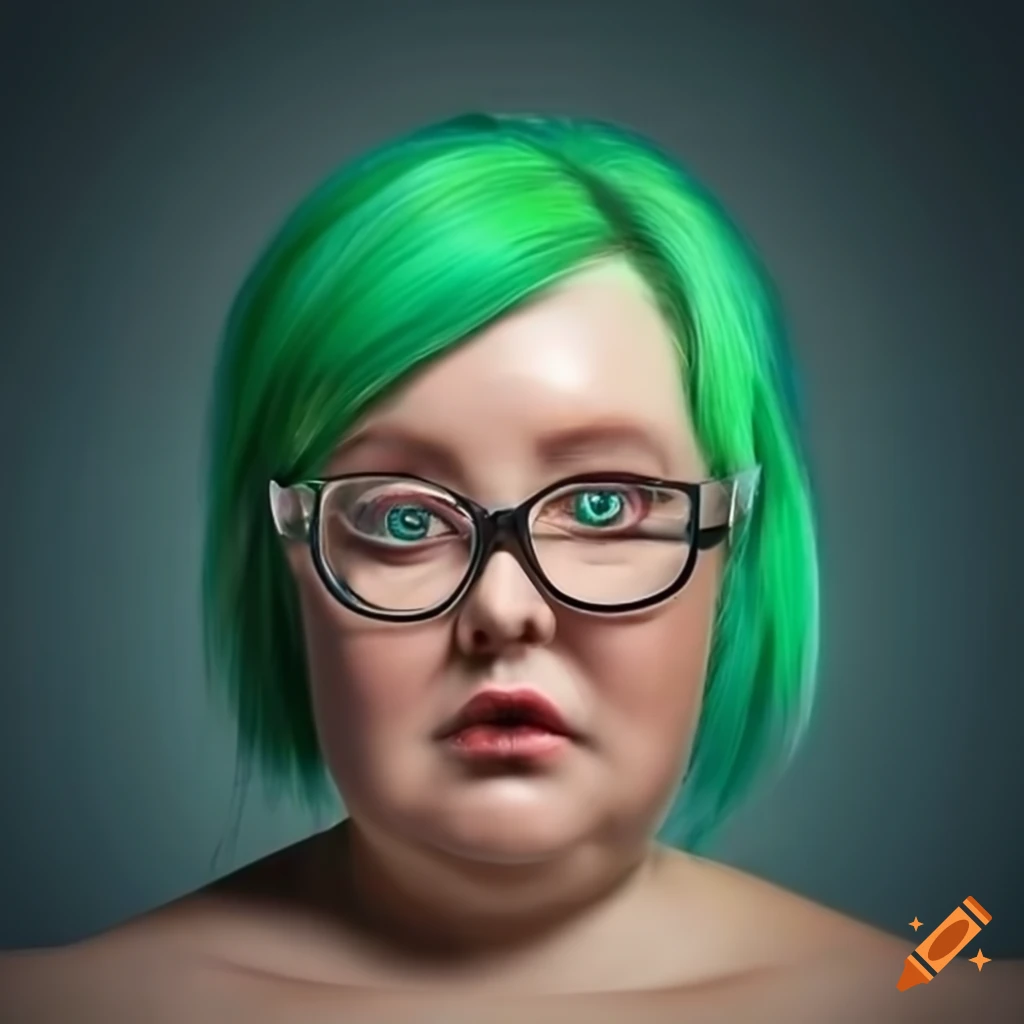 Woman with green hair and glasses on Craiyon