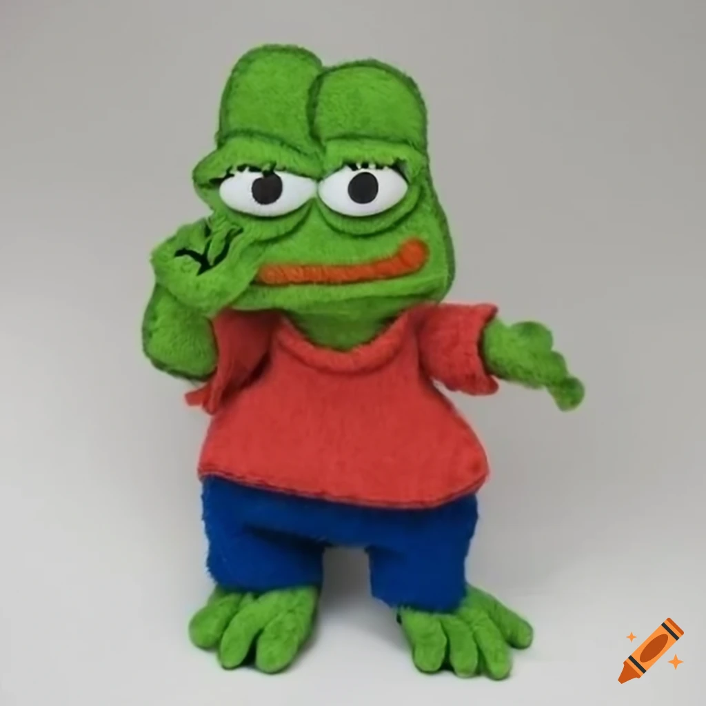 Realistic pepe muppet character made of felt on Craiyon