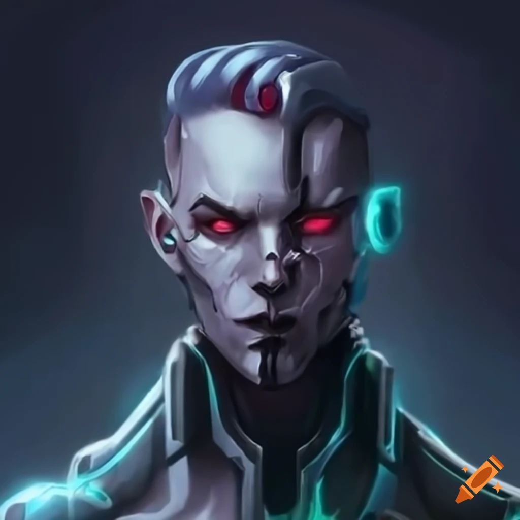 Powerful male cyborg in league of legends universe with human face and ...